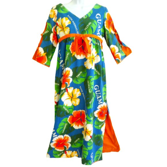 Vintage | Dresses | Vintage 6s Islander Guam Maxi Muu Muu Barkcloth ...